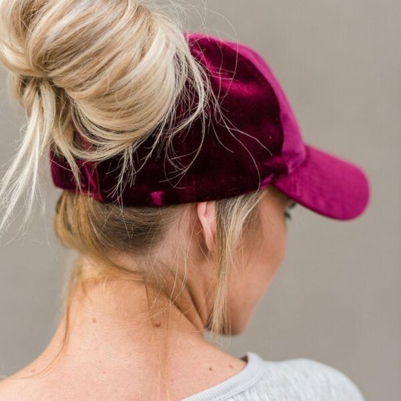 Accessories | Burgundy Messy Bun Baseball Cap | Poshmark